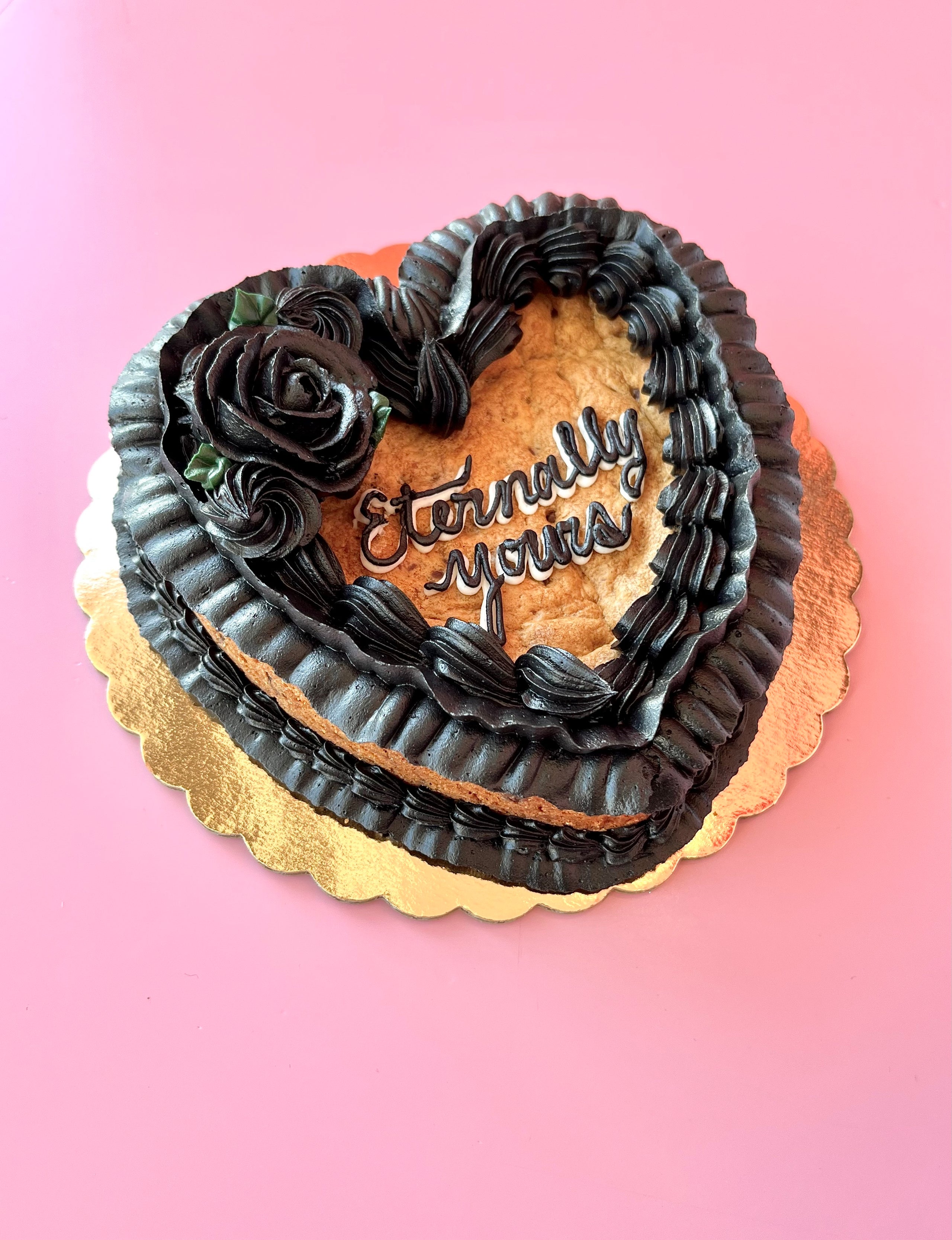 Dark Romance Chocolate Chip Cookie Heart Cake | Reverie Bakeshop